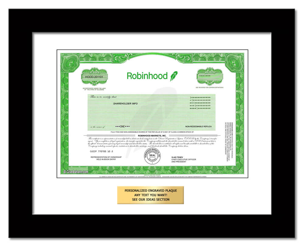 Framed Robinhood Stock Gift